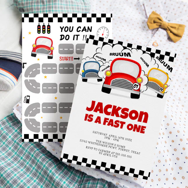 Fast One Modern Interactive Boy 1st Birthday Invitation | Zazzle