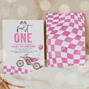 Fast One Pink Dirt Bike Girl 1st Birthday Party Invitation | Zazzle