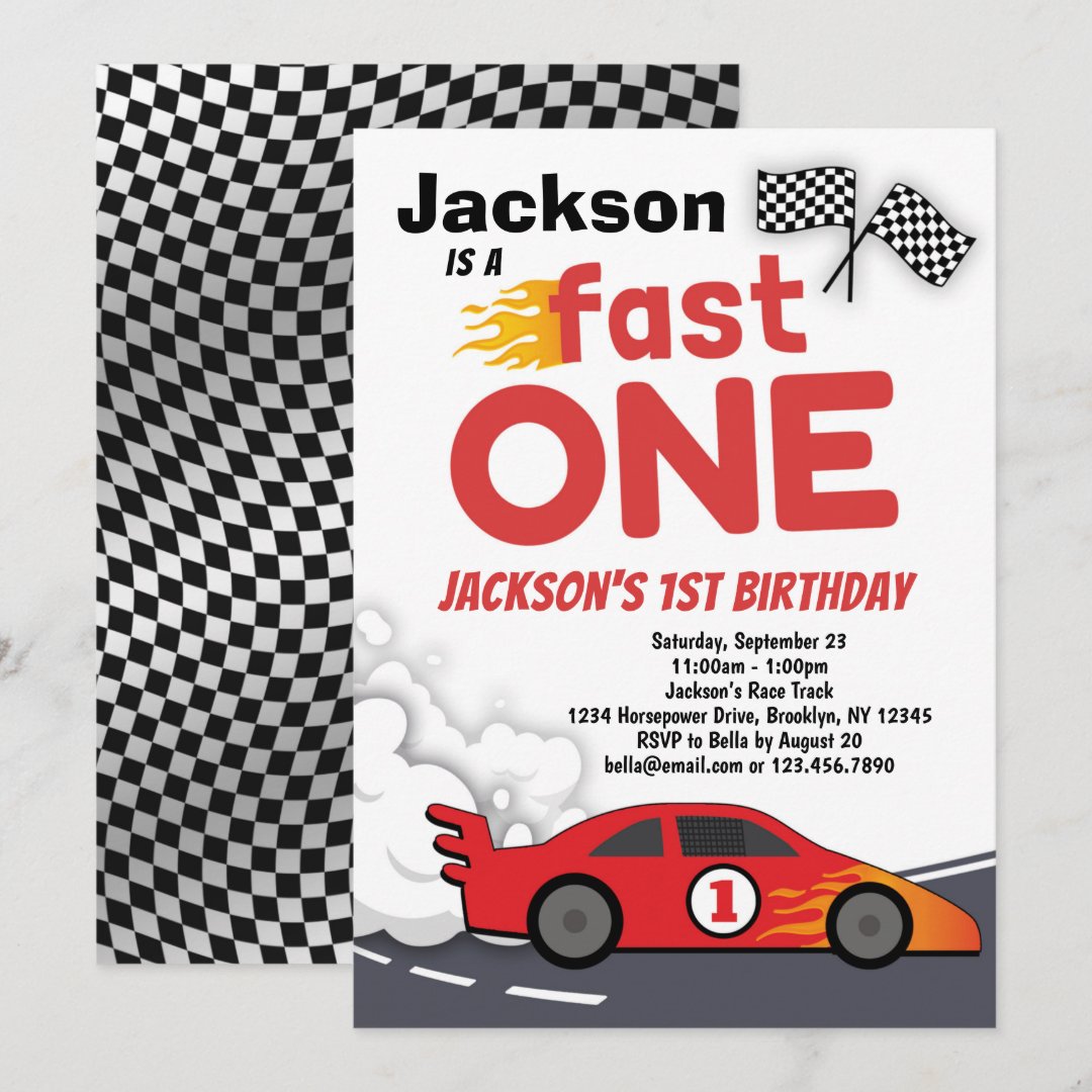Fast ONE Race Car 1st Birthday Invitation | Zazzle