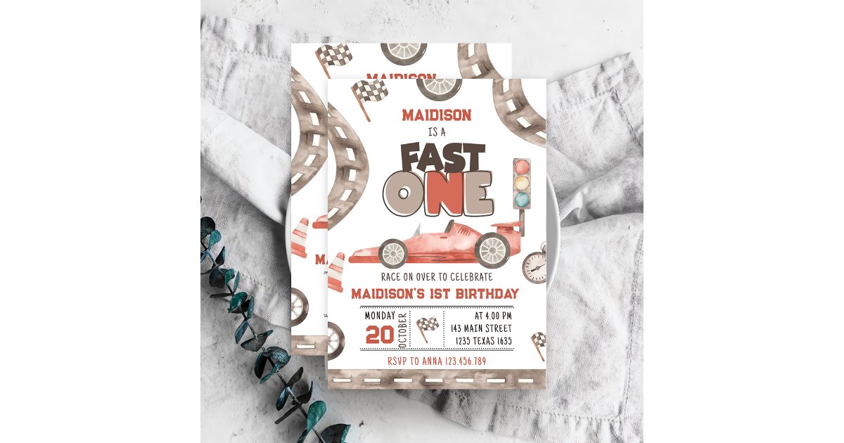 Fast One Race Car 1st Birthday Invitation | Zazzle
