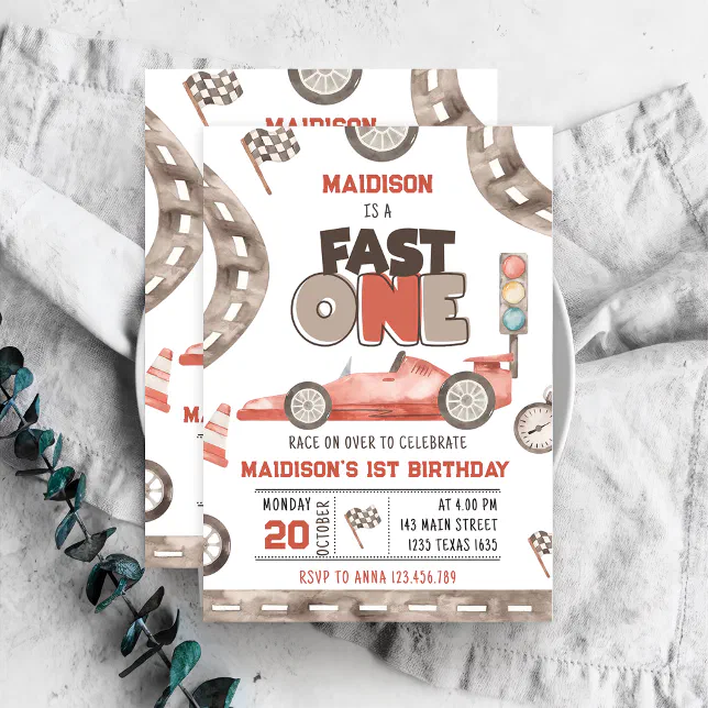 Fast One Race Car 1st Birthday Invitation | Zazzle