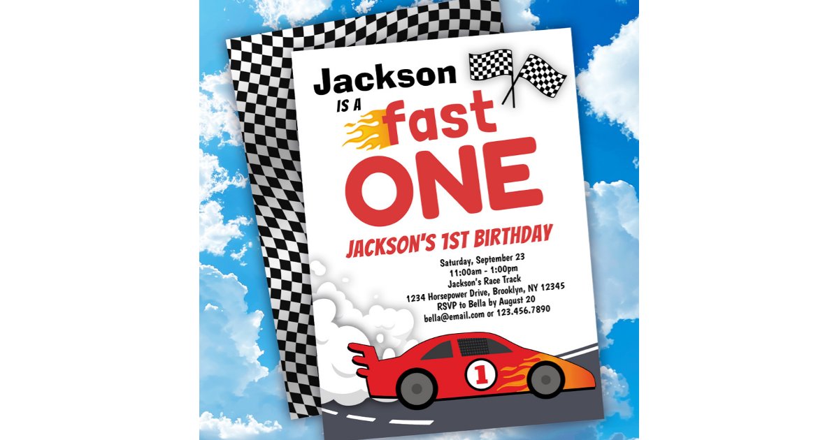 Fast ONE Race Car 1st Birthday Invitation | Zazzle