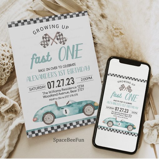 Fast One Race Car 1st Birthday Invitation Race Car | Zazzle
