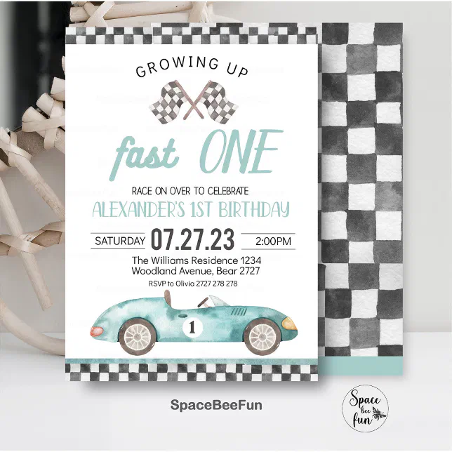 Fast One Race Car 1st Birthday Invitation Race Car | Zazzle