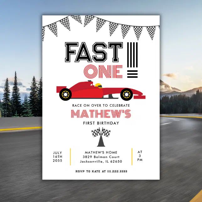 Fast One Race Car 1st Boy Birthday Party Invitation | Zazzle