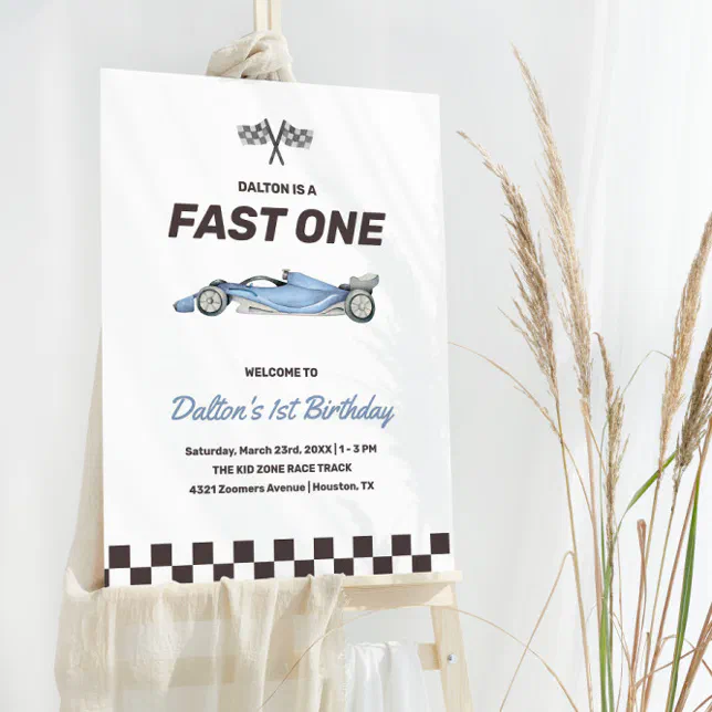 Fast One Race Car 1st Boy's Birthday Party Welcome Foam Board | Zazzle