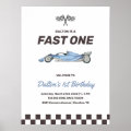Fast One Race Car 1st Boy's Birthday Party Welcome Poster | Zazzle