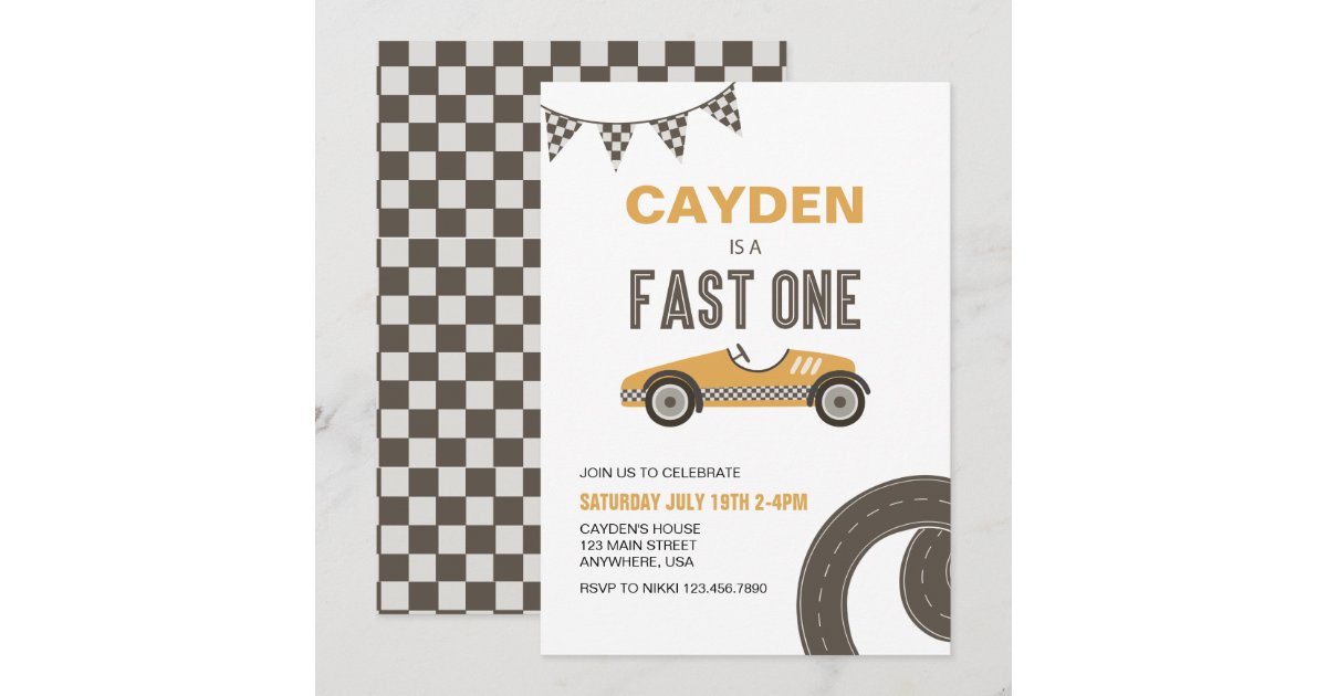Fast One Race Car Birthday Invitation | Zazzle