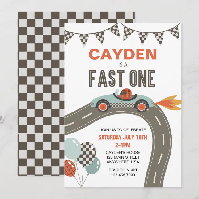 Fast One Race Car Birthday Invitation | Zazzle