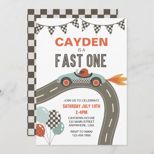 Fast One Race Car Birthday Invitation | Zazzle