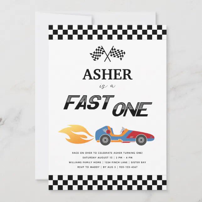 Fast One Race Car Birthday Party Invitation | Zazzle