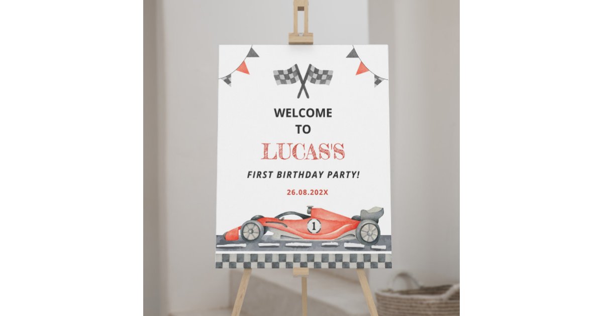 Fast One Race Car Birthday Welcome Sign | Zazzle