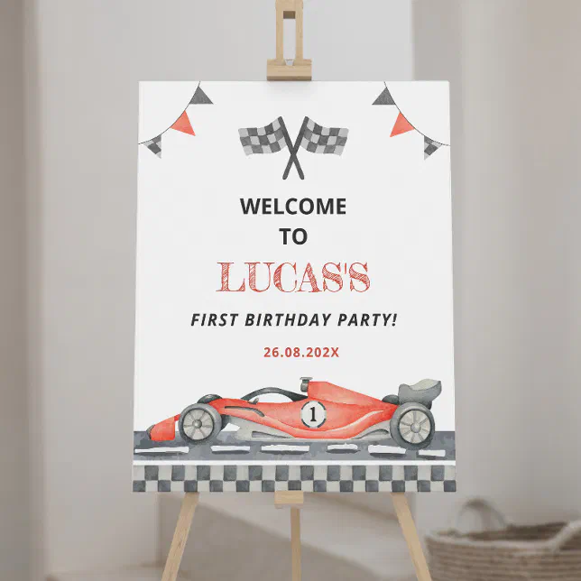 Fast One Race Car Birthday Welcome Sign | Zazzle