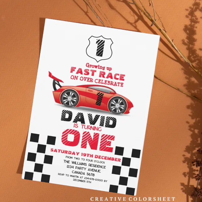 Fast One Race Car Boy 1st Birthday Invitation | Zazzle