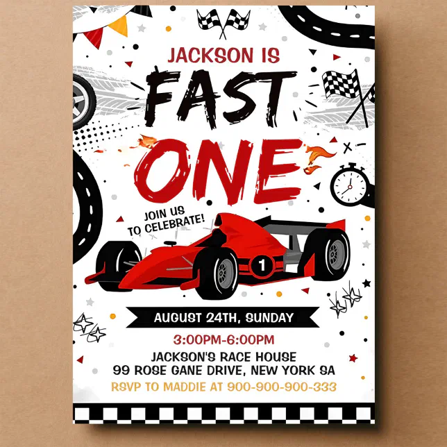 Fast One Race Car Boy 1st Birthday Invitation | Zazzle