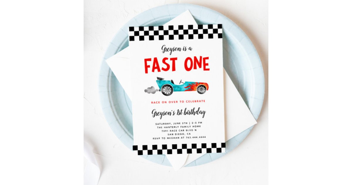 FAST ONE Race Car Boy 1st Birthday Party Invitation | Zazzle