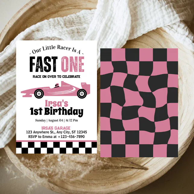 Fast One Race Car Girl 1st Birthday Party Invitation | Zazzle
