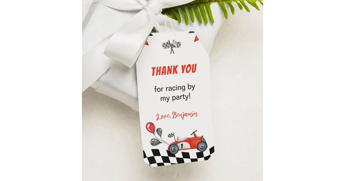 Fast One Race Car Party Birthday Thank You Tag | Zazzle