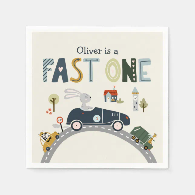 Fast One Race Cars 1st Birthday Party Napkins | Zazzle