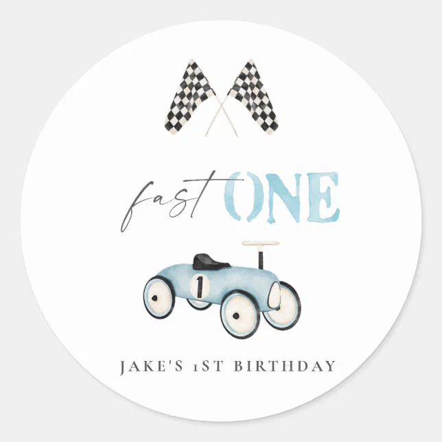 Fast One Race-Themed Retro Car Birthday Classic Round Sticker | Zazzle