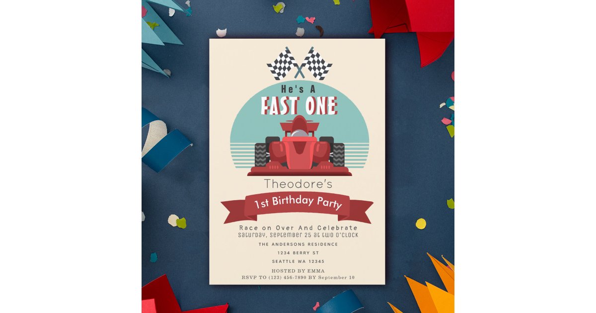 Fast One Racecar Kids 1st Birthday Invitation | Zazzle