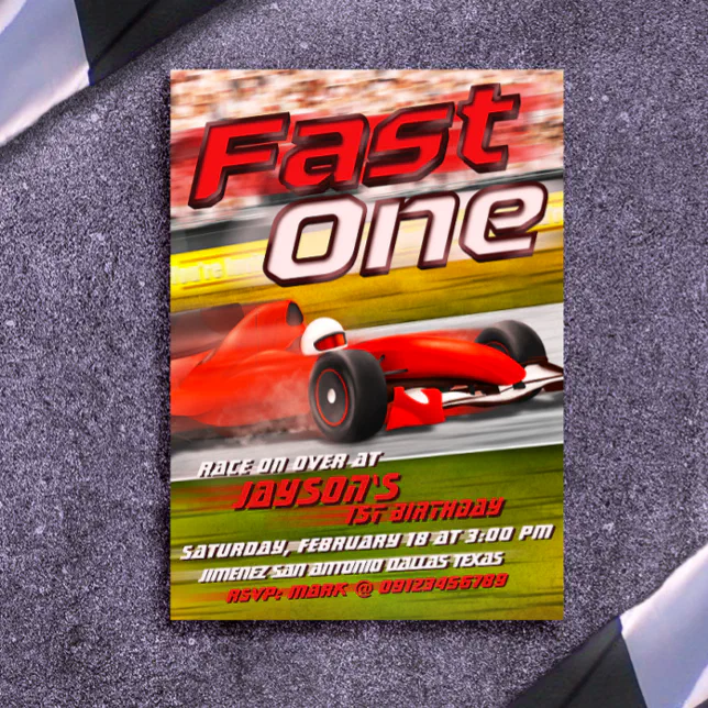 Fast One Racing 1st Birthday Invitation | Zazzle
