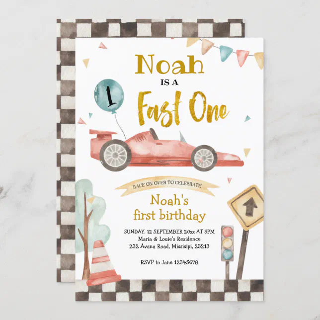 Fast One Racing Boy Birthday Invitation | Zazzle
