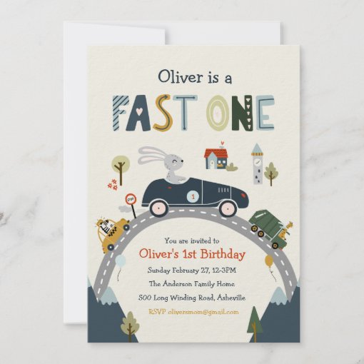 Fast One Racing Car Birthday Invitation | Zazzle