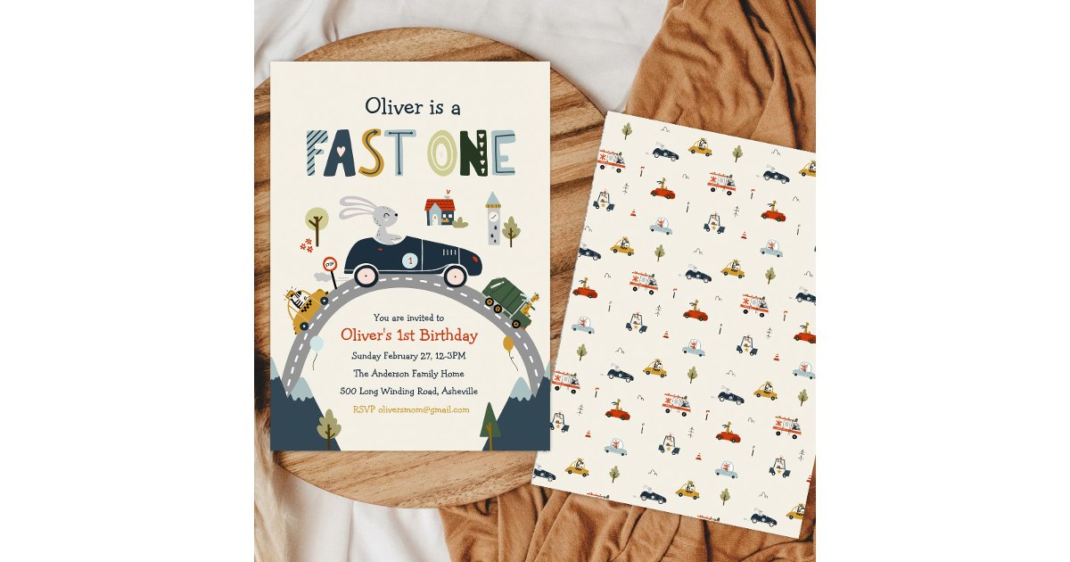 Fast One Racing Car Birthday Invitation | Zazzle