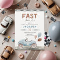 Fast One Racing Car Blue Boy 1st Birthday Invitation | Zazzle