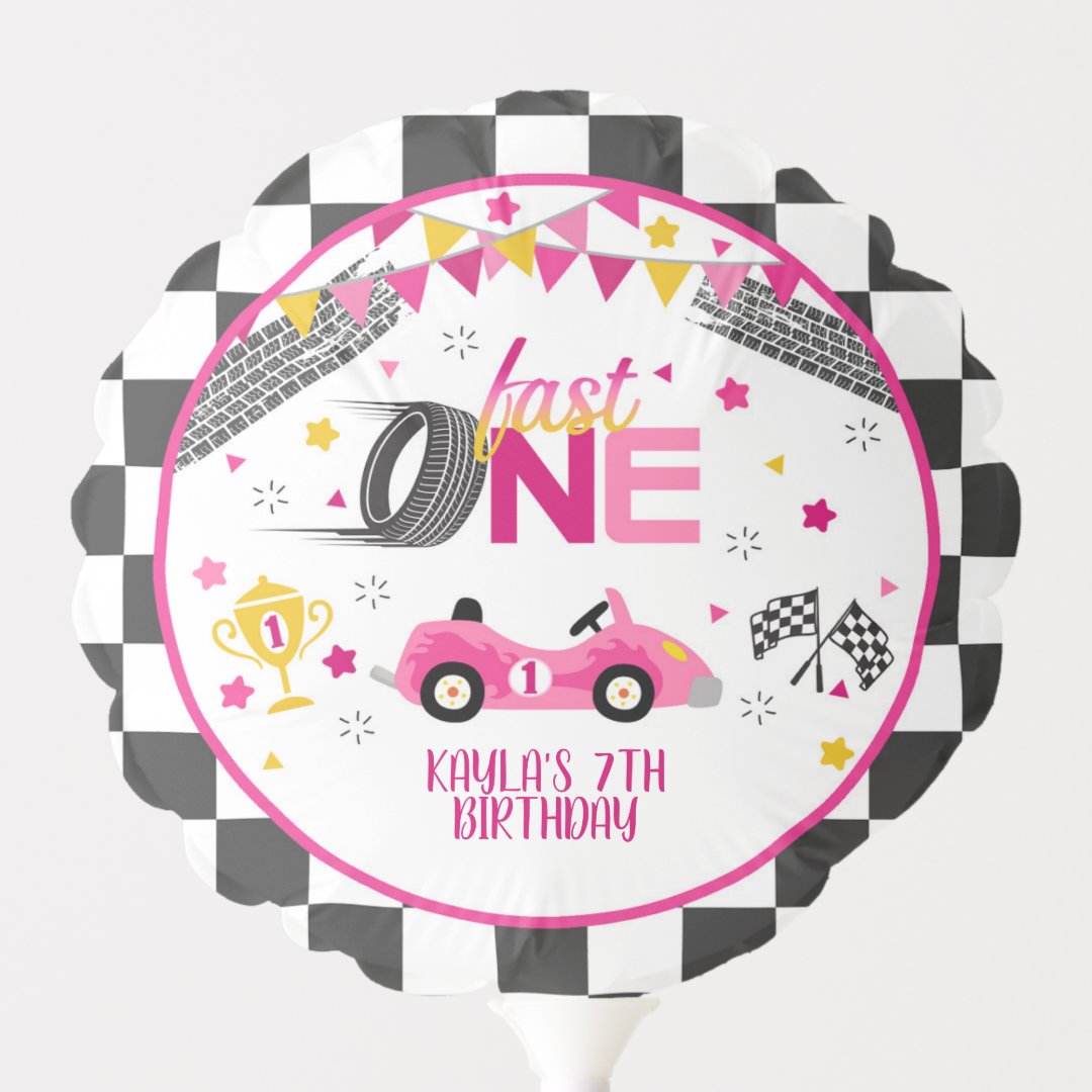 Fast One Racing First Birthday Balloon - Pink | Zazzle