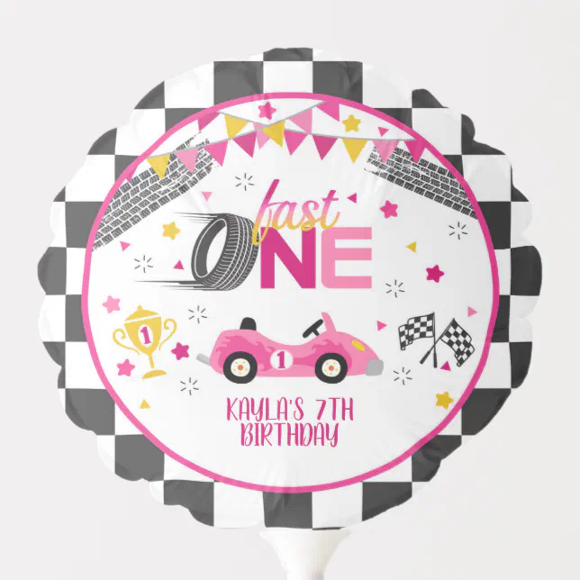 Fast One Racing First Birthday Balloon - Pink | Zazzle