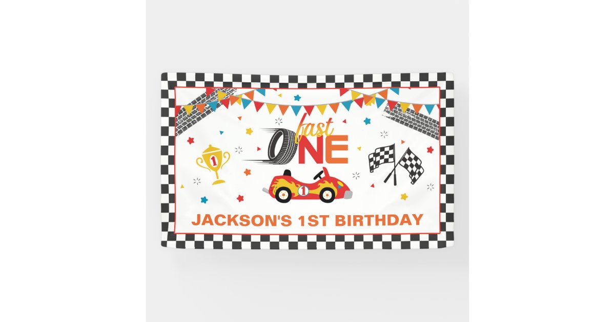 Fast One Racing First Birthday Banner | Zazzle