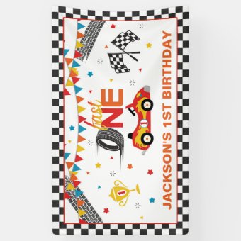 Fast One Racing First Birthday Banner | Zazzle