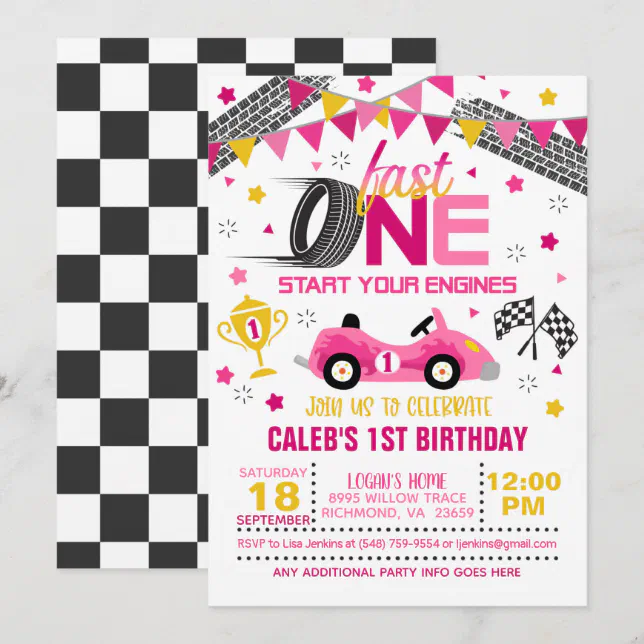 Fast One Racing First Birthday Invitation - Girl | Zazzle