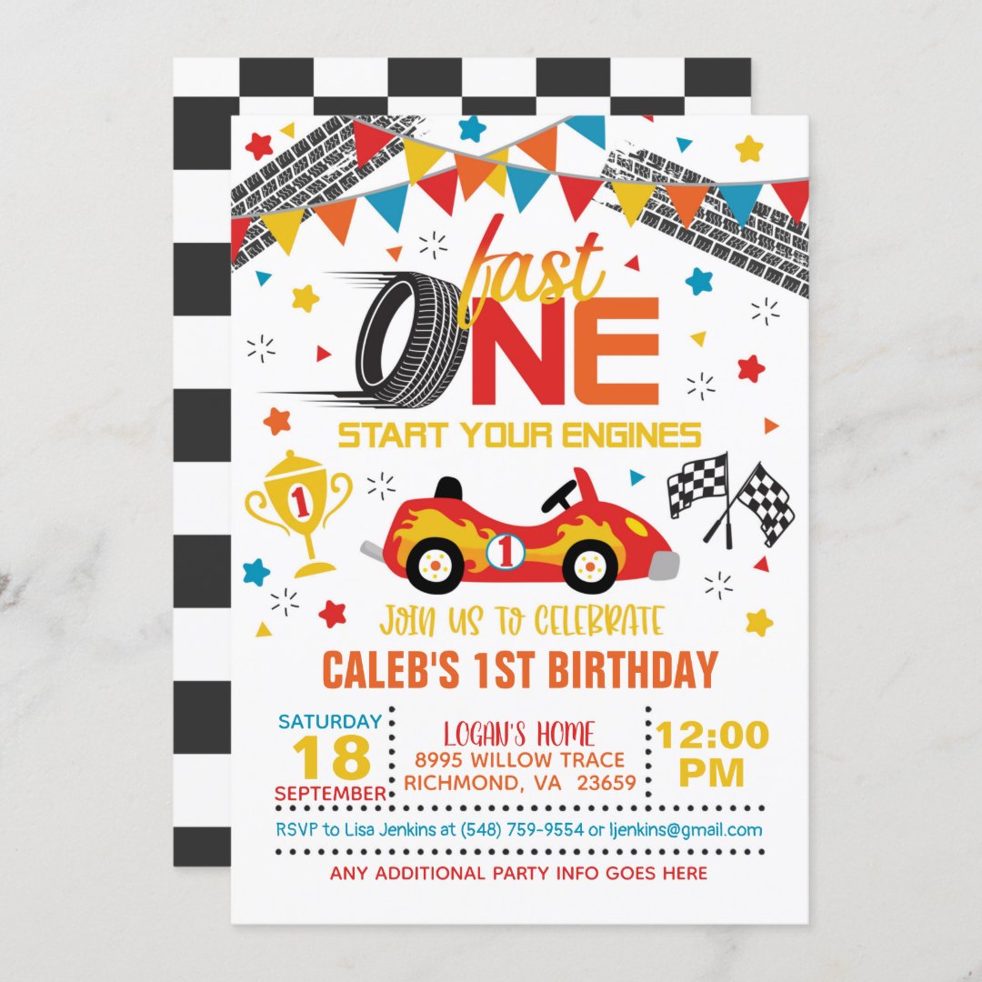 Fast One Racing First Birthday Invitation - White | Zazzle