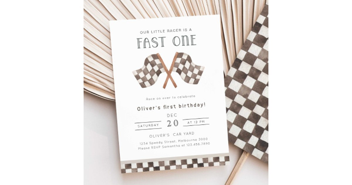 Fast ONE Racing Flags 1st Birthay Party Invitation | Zazzle