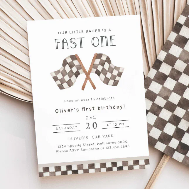 Fast ONE Racing Flags 1st Birthay Party Invitation | Zazzle