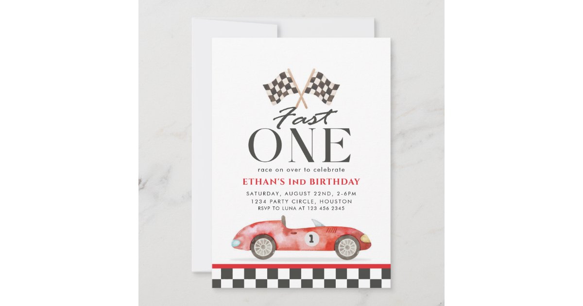 Fast One Racing Red Car First Birthday Invitation | Zazzle