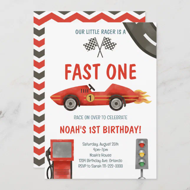 Fast One Red Race Car 1st Birthday Invitation | Zazzle
