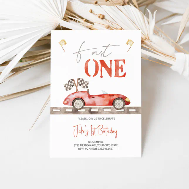 Fast ONE Retro Race Car Birthday Invitation | Zazzle
