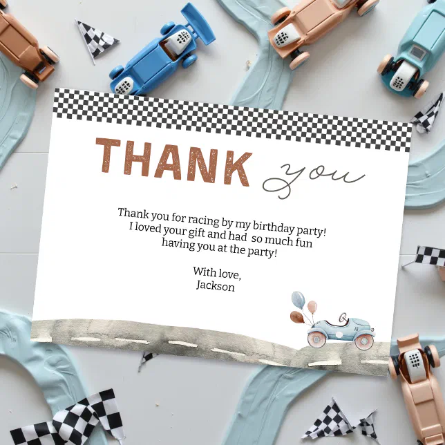 Fast One Two Race Car Birthday Thank You Card | Zazzle