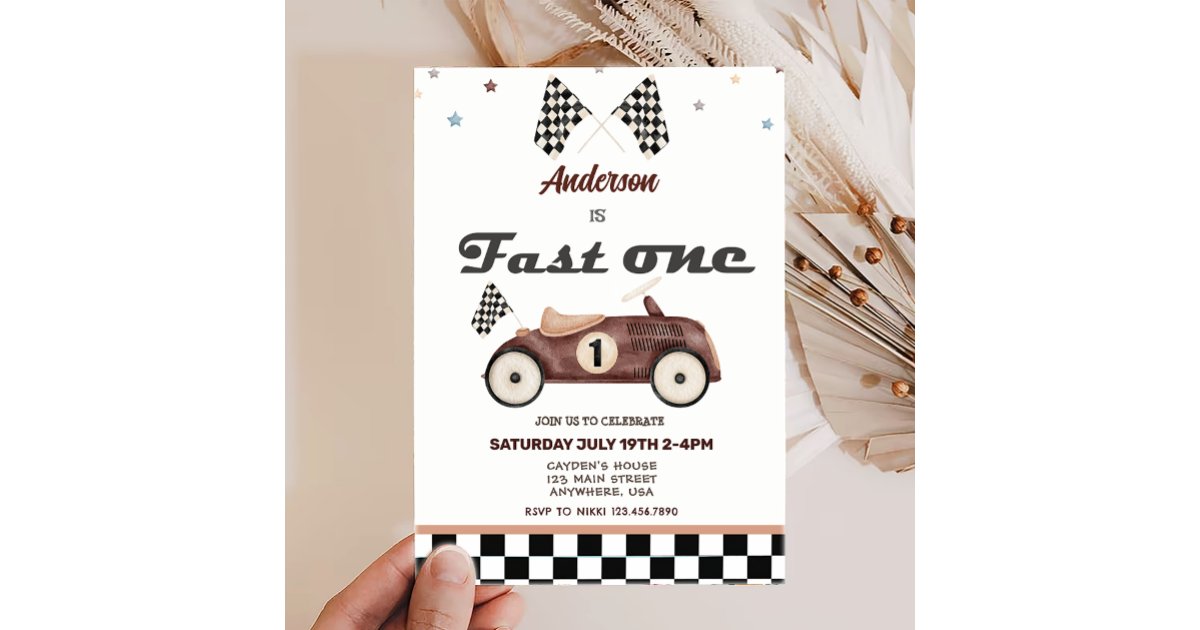 Fast One Vintage Cute Cars Birthday invitations | Zazzle