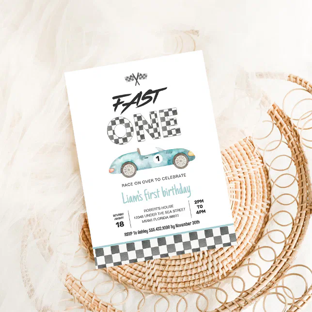 Fast ONE Vintage Race Car 1st Birthday Invitation | Zazzle