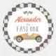 Fast One yellow Race Car Birthday Classic Round Sticker | Zazzle