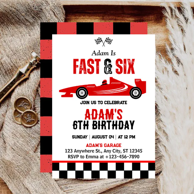 Fast & Six Race Car Boy 6th Birthday Party Invitation | Zazzle