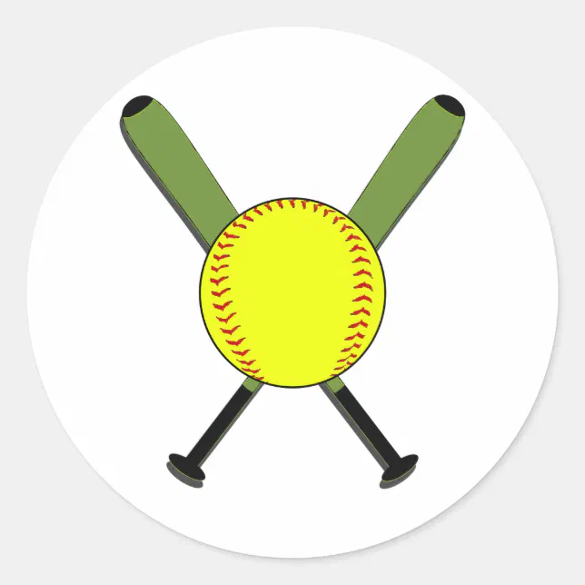 Fastpitch Softball and Crossed Bats Stickers | Zazzle