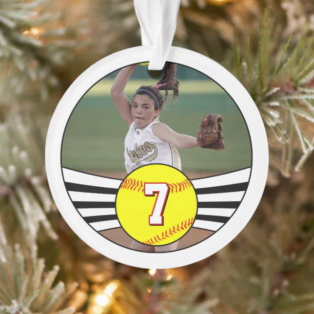 Fastpitch Softball Custom Player Number and Photo Ornament | Zazzle
