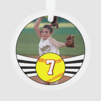 Fastpitch Softball Custom Player Number and Photo Ornament | Zazzle