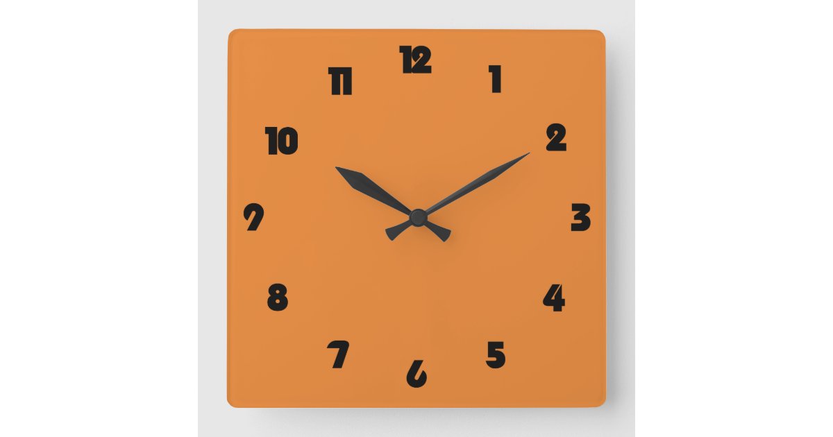 Fat Black Numbers On Orange wct Square Wall Clock | Zazzle